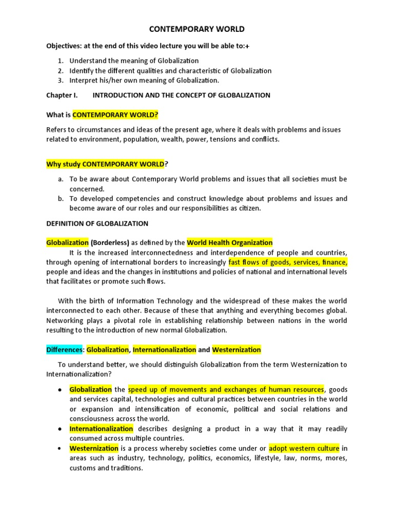 Contemporary World Lesson 1 | PDF | Globalization | Market (Economics)