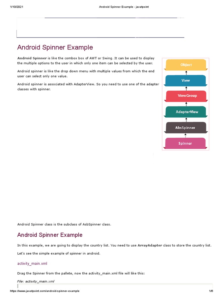 Android Spinner Example - Javatpoint | PDF | Android (Operating System) | Java (Programming ...