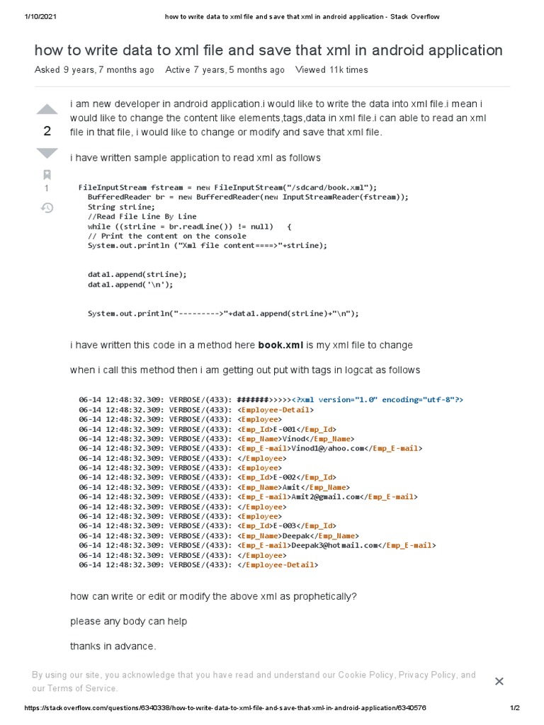 How To Write Data To XML File and Save That XML in Android Application - Stack Overflow | PDF ...