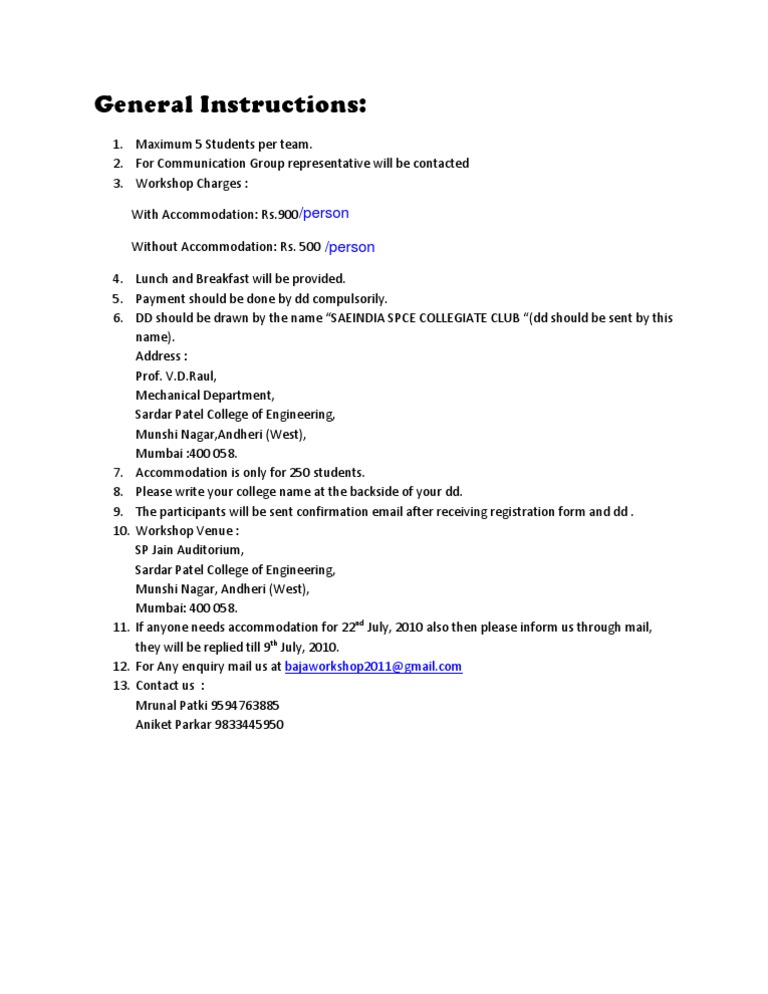 General Instructions Workshop | PDF