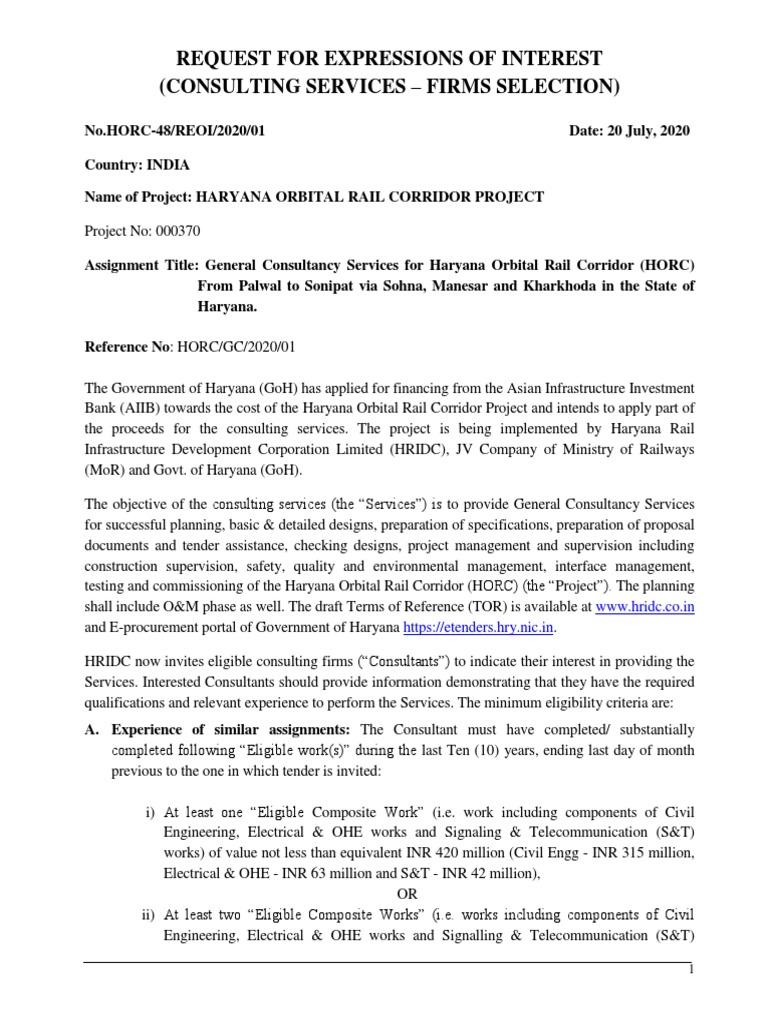 Request For Expressions of Interest (Consulting Services - Firms Selection) | PDF | Joint ...