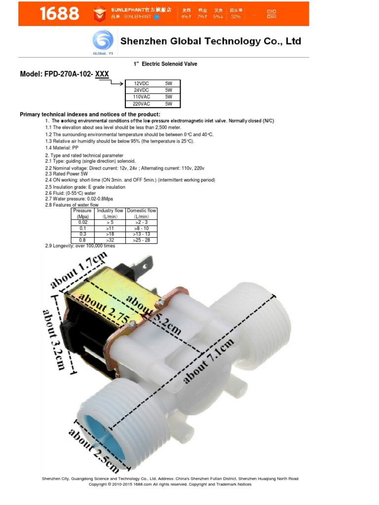 Model: FPD-270A-102-XXX: Primary Technical Indexes and Notices of The ...