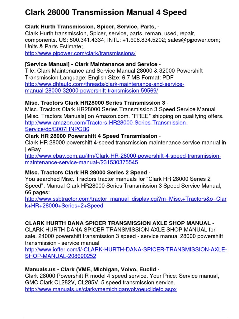 Clark 28000 Transmission Service Manual | PDF | Technology & Engineering