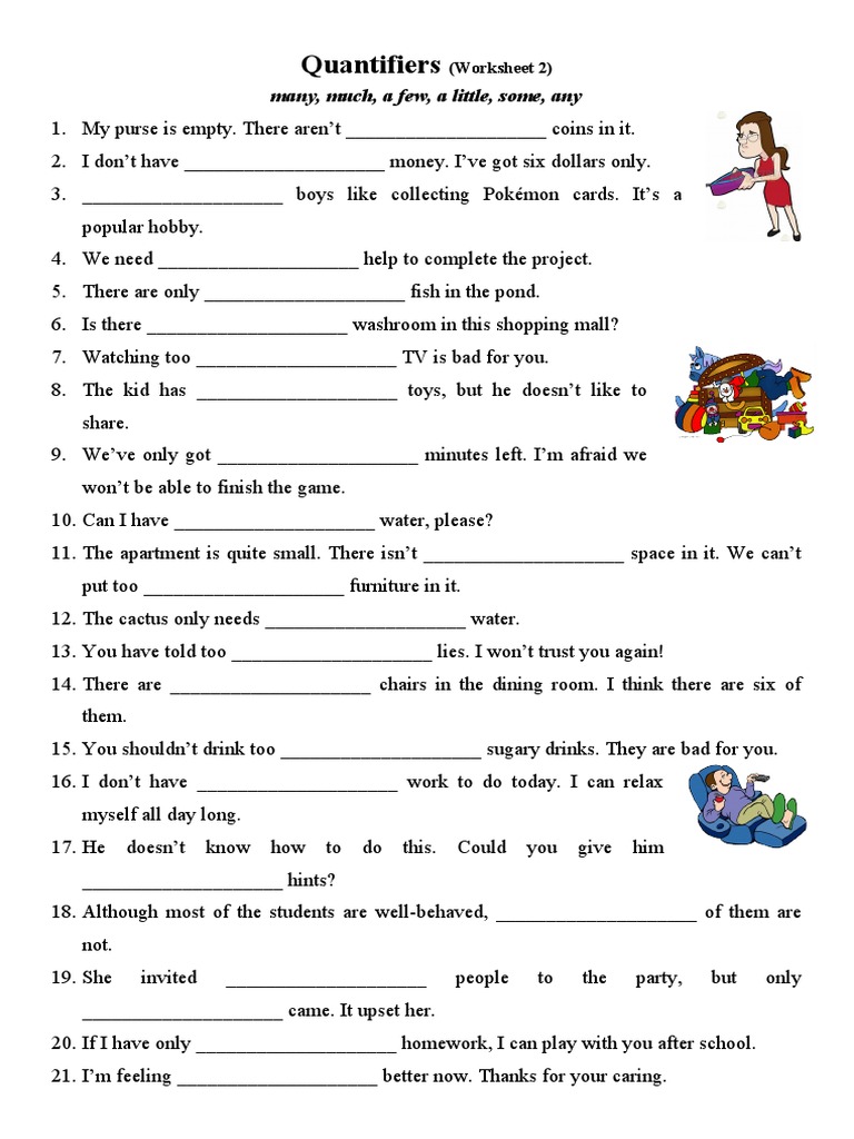 Quantifiers Many Much A Few A Little Some Any 2 Grammar Drills - 98297 ...