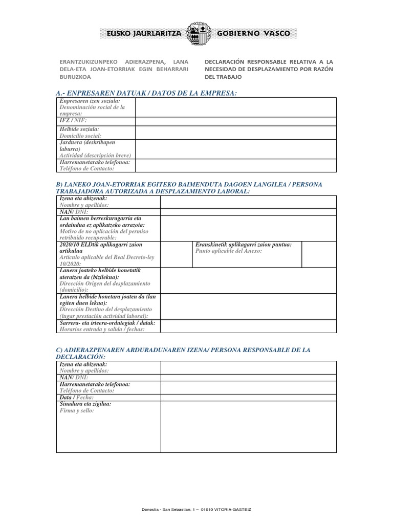 Formulario DECLARACION RESPONSABLE | PDF