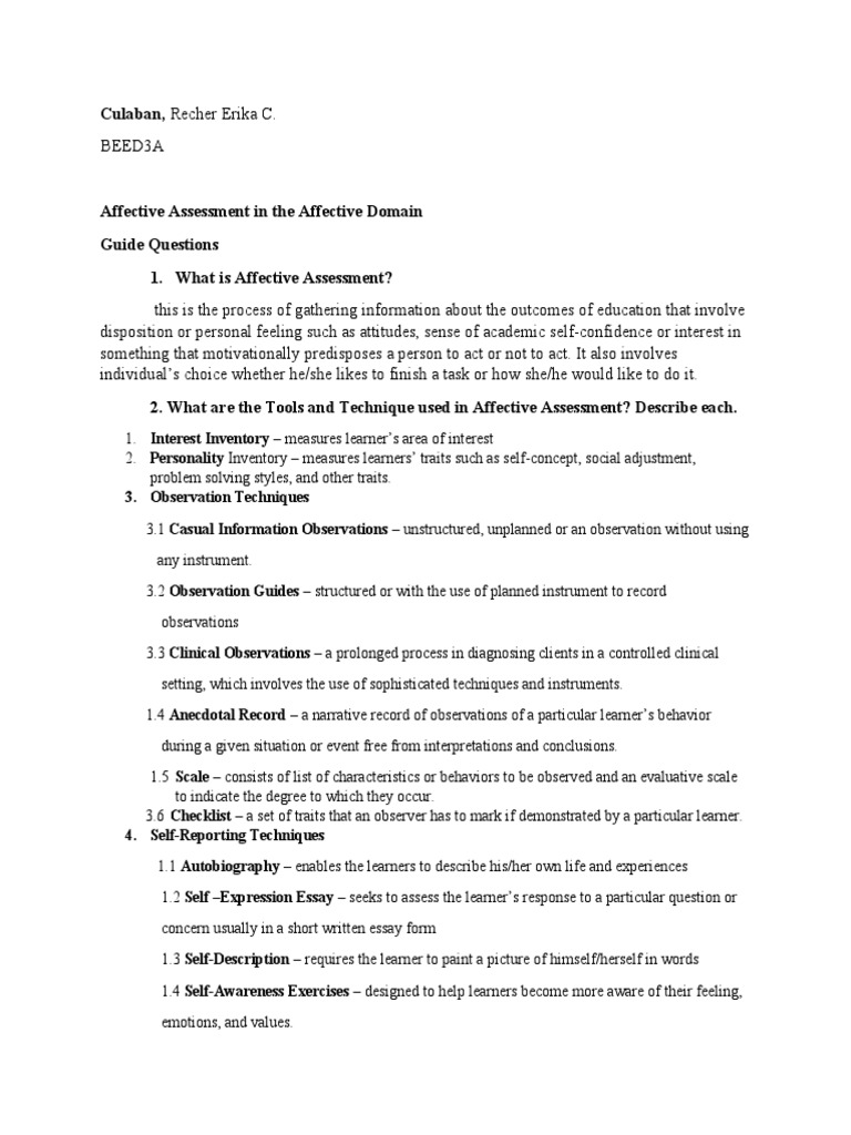 Assessment in The Affective Domain-GUide Questions | Download Free PDF ...