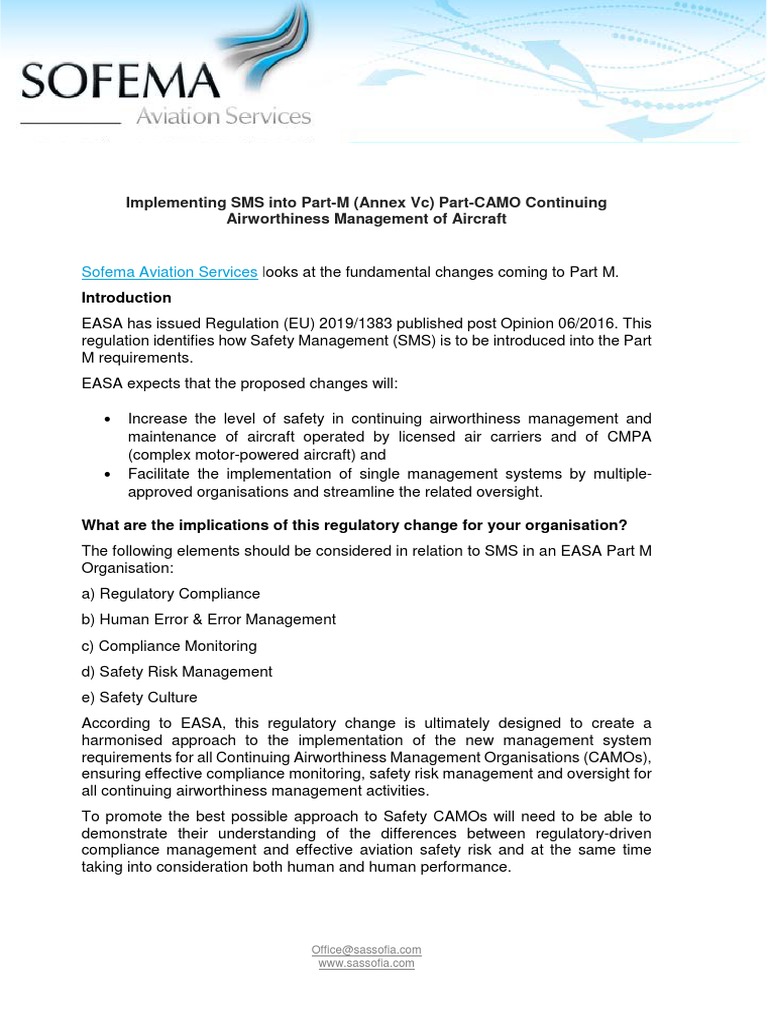 EASA Part-M SMS Implementation Guide | PDF | Aviation | Business