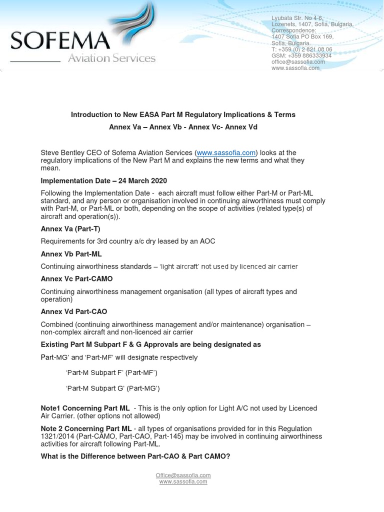 An Overview of the New EASA Part M Regulations: Annex Va, Annex Vb ...