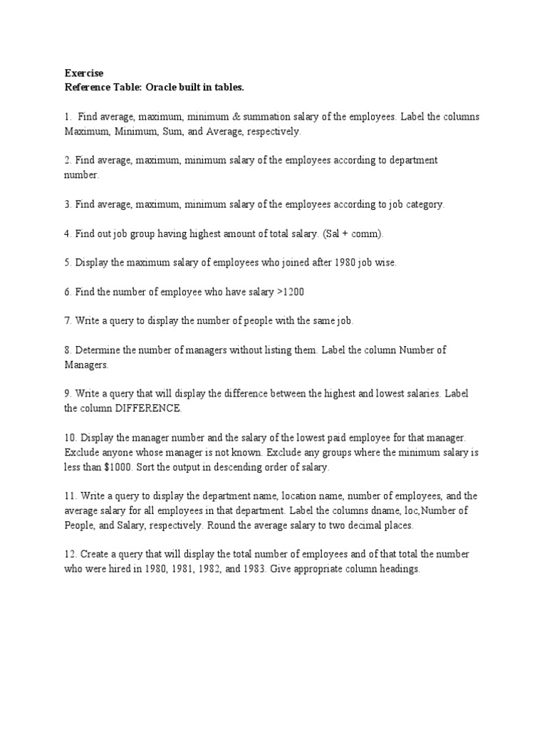 Exercise Reference Table: Oracle Built in Tables | PDF