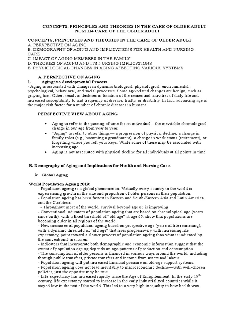 Concepts, Theories Handouts | PDF | Ageing | Urinary Incontinence