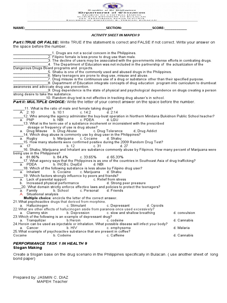 Activity Sheets in Helath 9 Q2 | PDF | Substance Abuse | Cannabis (Drug)