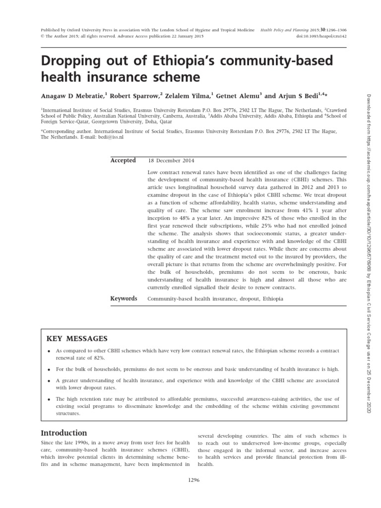 Dropping Out of Ethiopia's CBHI PDF | PDF | Survey Methodology | Insurance