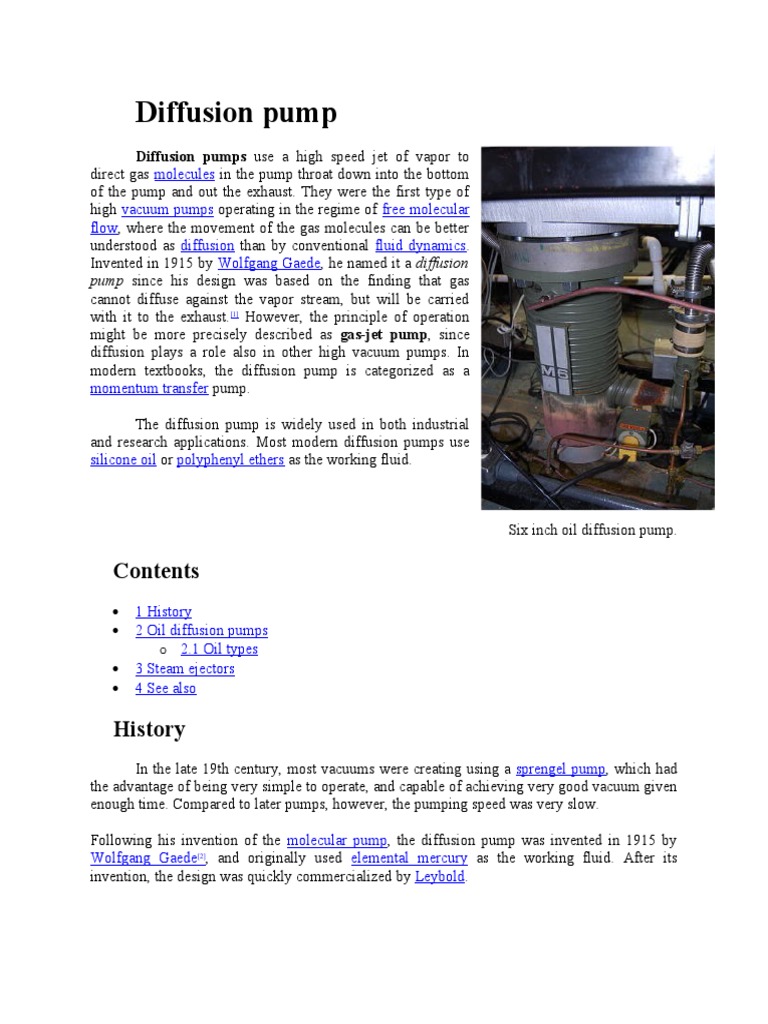 Diffusion Pump: Diffusion Pumps Use A High Speed Jet of Vapor To | PDF ...