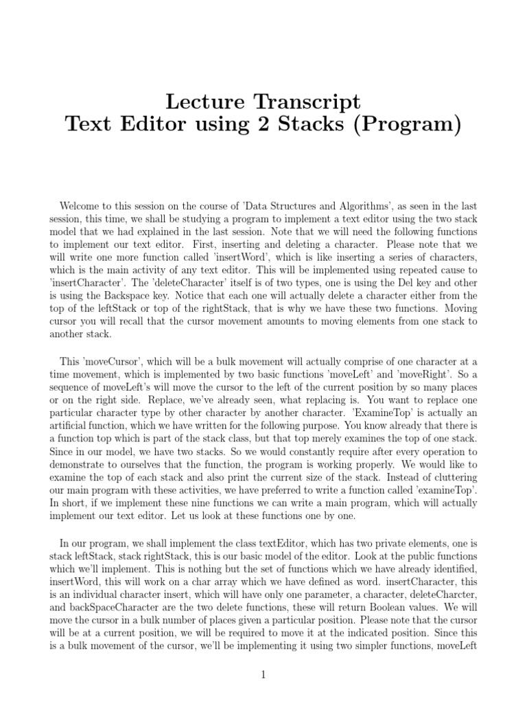 CS213.2x Session 10 Text Editor Using 2 Stacks Program IIT Bombay ...