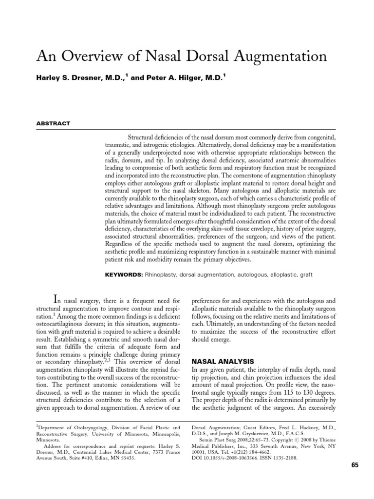 Nasal Dorsal Augmentation | PDF | Human Nose | Implant (Medicine)
