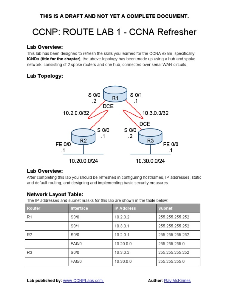Ccna Basics Refresher Ccnproute Lab 1 Pdf Cisco Certifications