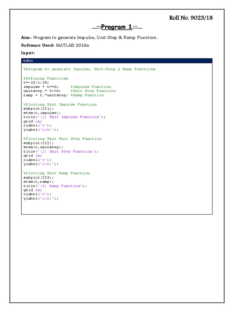 Generation of Impulse, Unit Step & Ramp Function | PDF