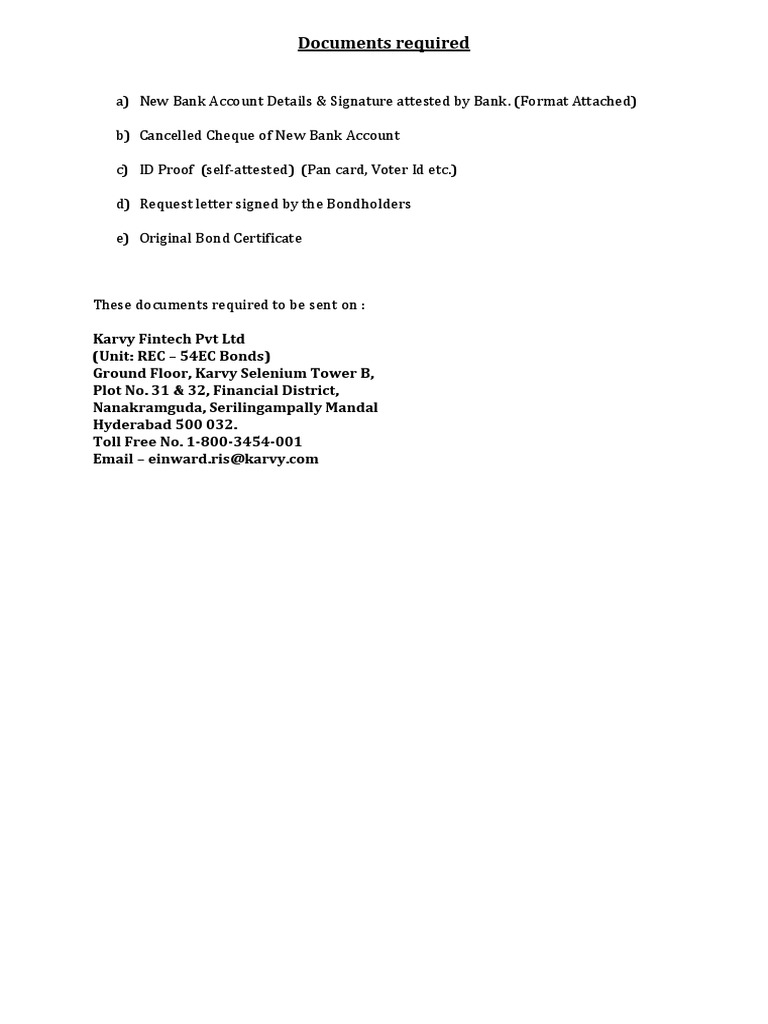 Required Documents for Karvy Fintech | PDF