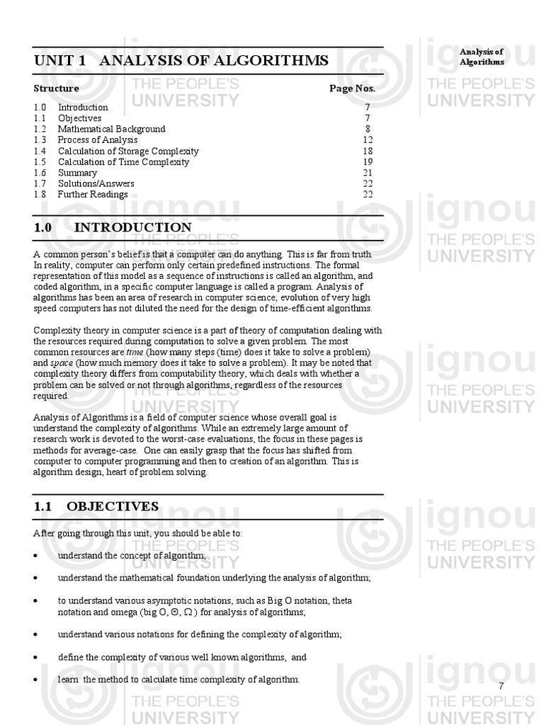 Unit 1 Analysis Of Algorithms Structure Page Nos Pdf Time Complexity Computational