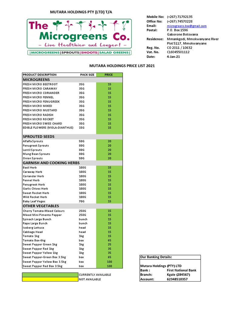 The Microgreens Price List 2021 | PDF