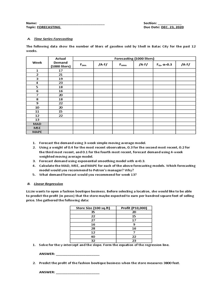 Assignment On Forecasting 2020 | PDF | Forecasting | Moving Average