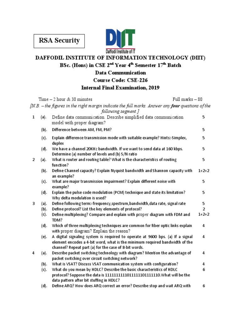 Data Com Set A | PDF | Data Transmission | Multiplexing