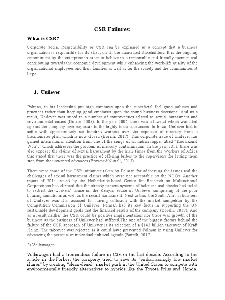 CSR Failures | PDF | Corporate Social Responsibility | Business