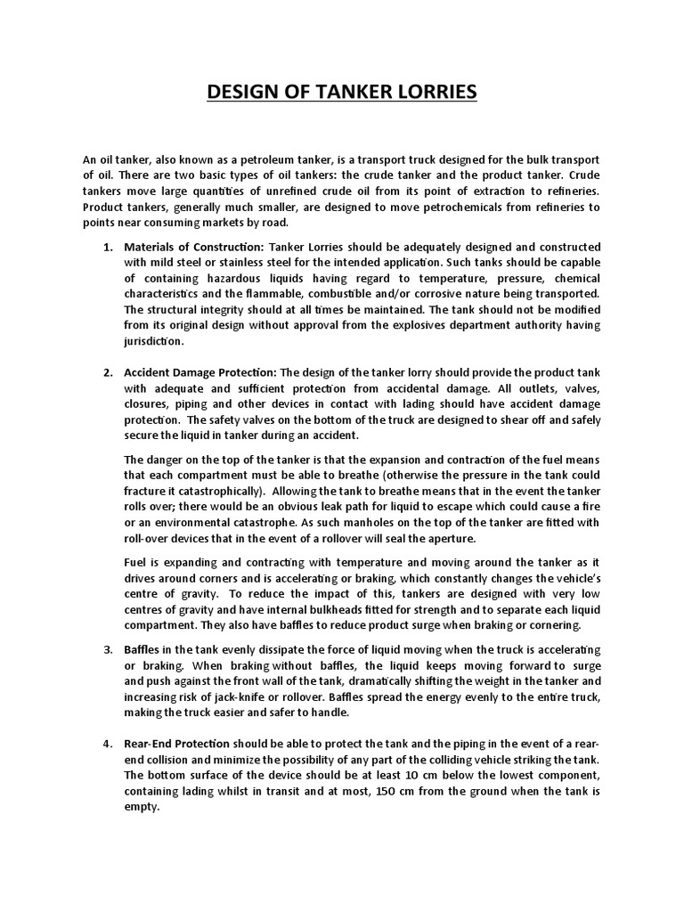 HGT Design of Tanker Lorries | PDF