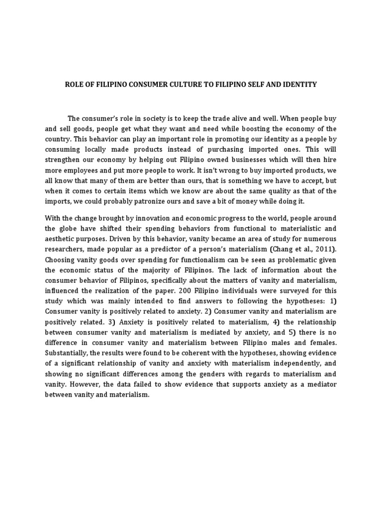 Role of Filipino Consumer Culture To Filipino Self and Identity | PDF