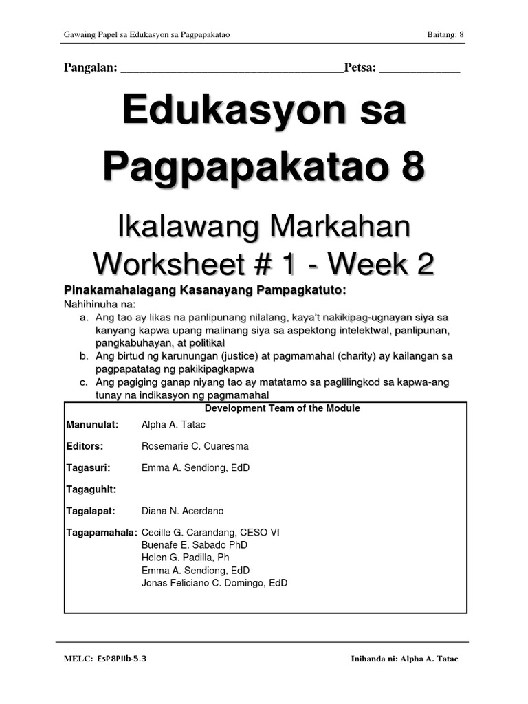 EsP Grade8 Quarter2 Week2 Worksheet2.1 7pages-1 | PDF