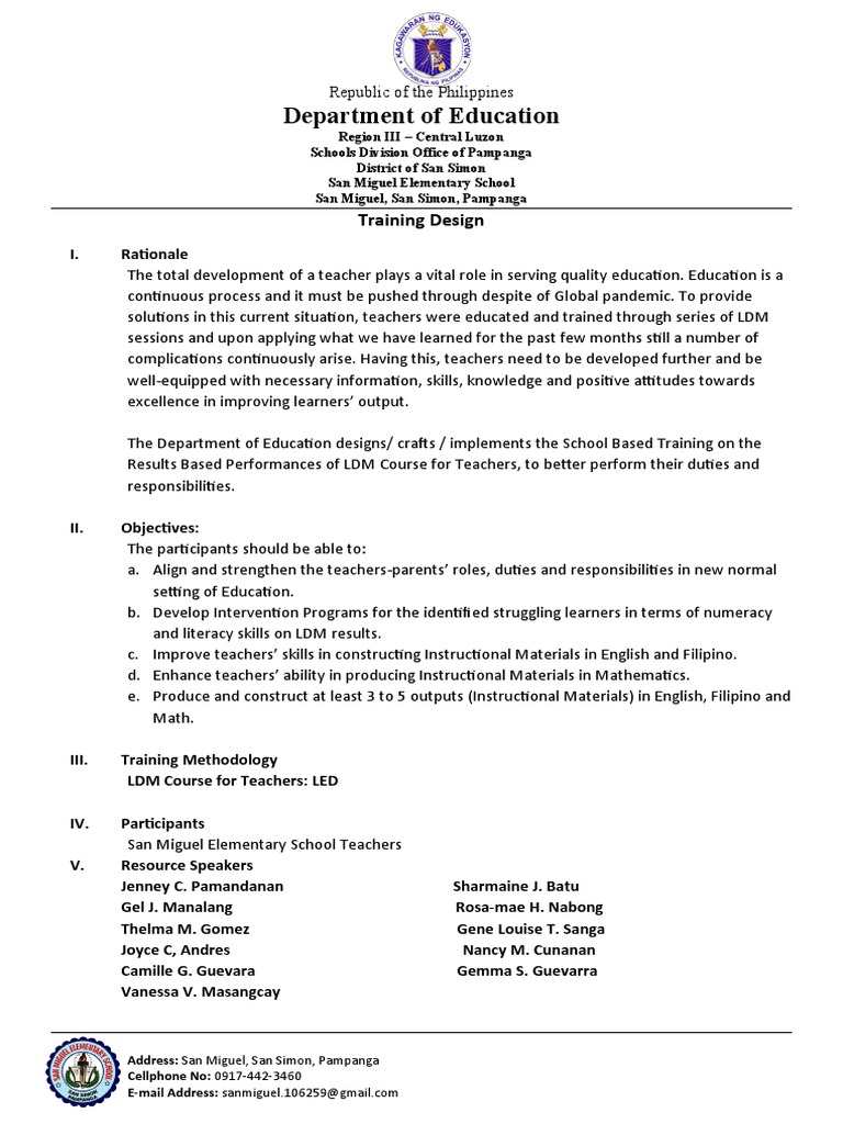 Department of Education: Training Design | PDF | Behavior Modification ...