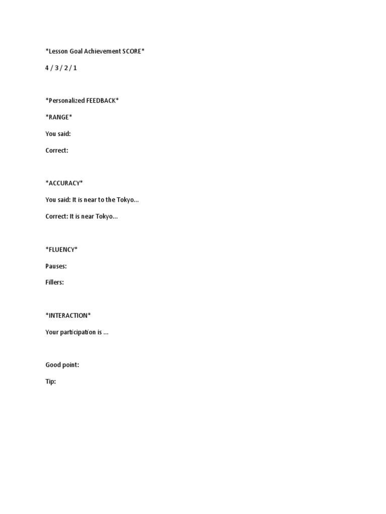 Lesson Goal Achievement SCORE | PDF
