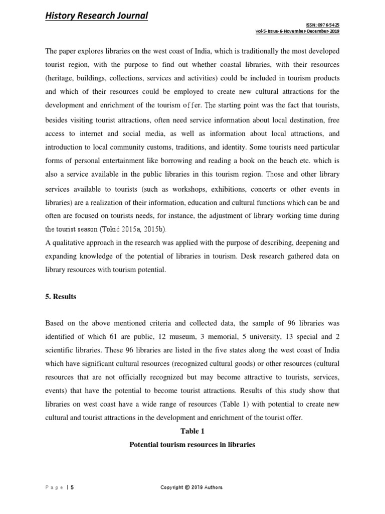 History Research Journal: 5. Results | PDF | Tourism | Libraries