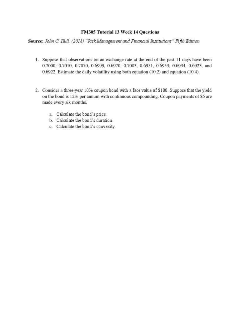FM305 Tutorial 13 Week 14 Questions PDF | PDF