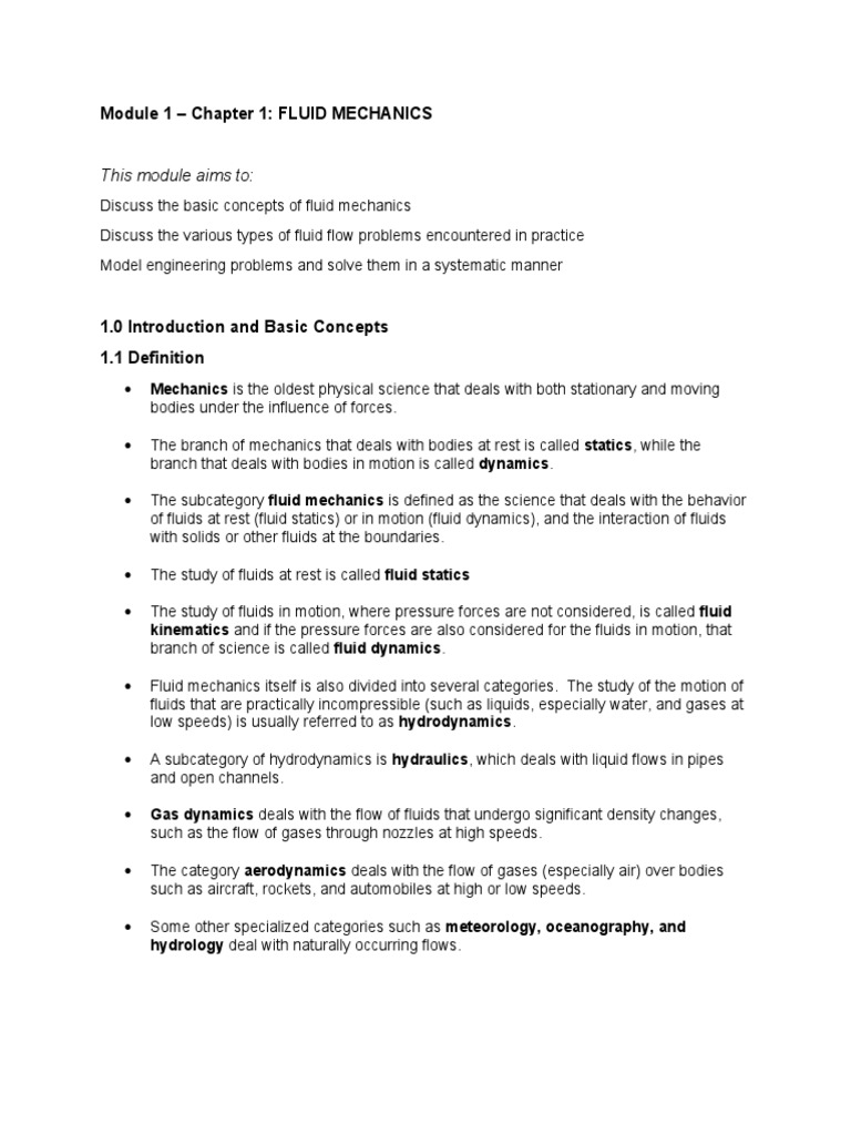 Module 1 - Chapter 1 Fluid Mechanics | PDF | Fluid Dynamics | Fluid ...