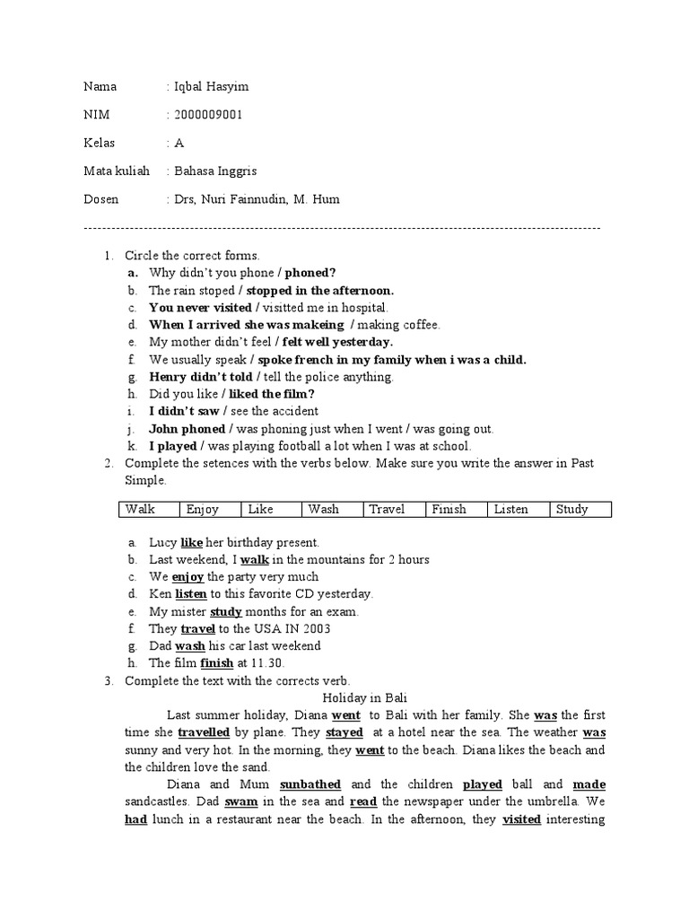 Correct Verb Forms Exercise | PDF