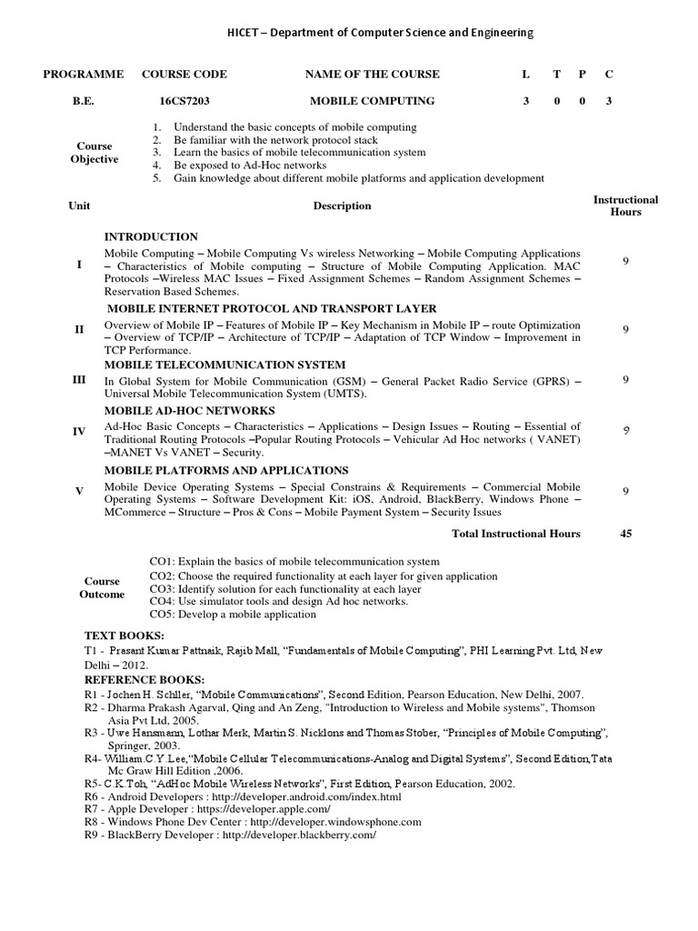 HICET - Mobile Computing Course | PDF | Wireless Ad Hoc Network ...