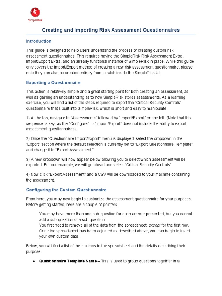 Creating and Importing Risk Assessment Questionnaires | PDF | Risk ...