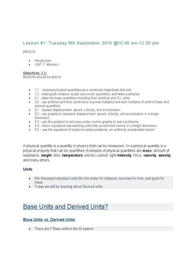 CAPE PHYSICS UNIT 1 Lesson | PDF | Momentum | Acceleration