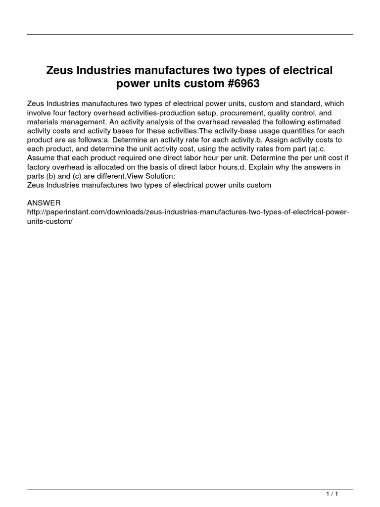Zeus Electrical Power Unit Cost Analysis | PDF | Technology & Engineering
