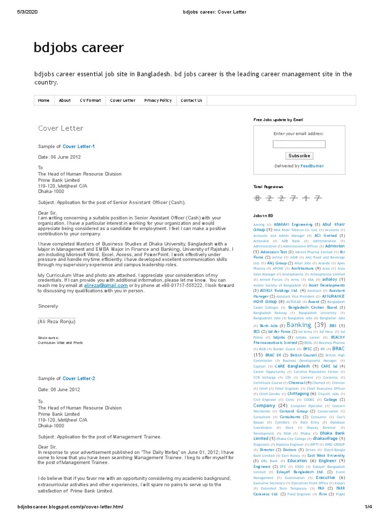 Bdjobs Career - Cover Letter | PDF | Sanofi | Bangladesh