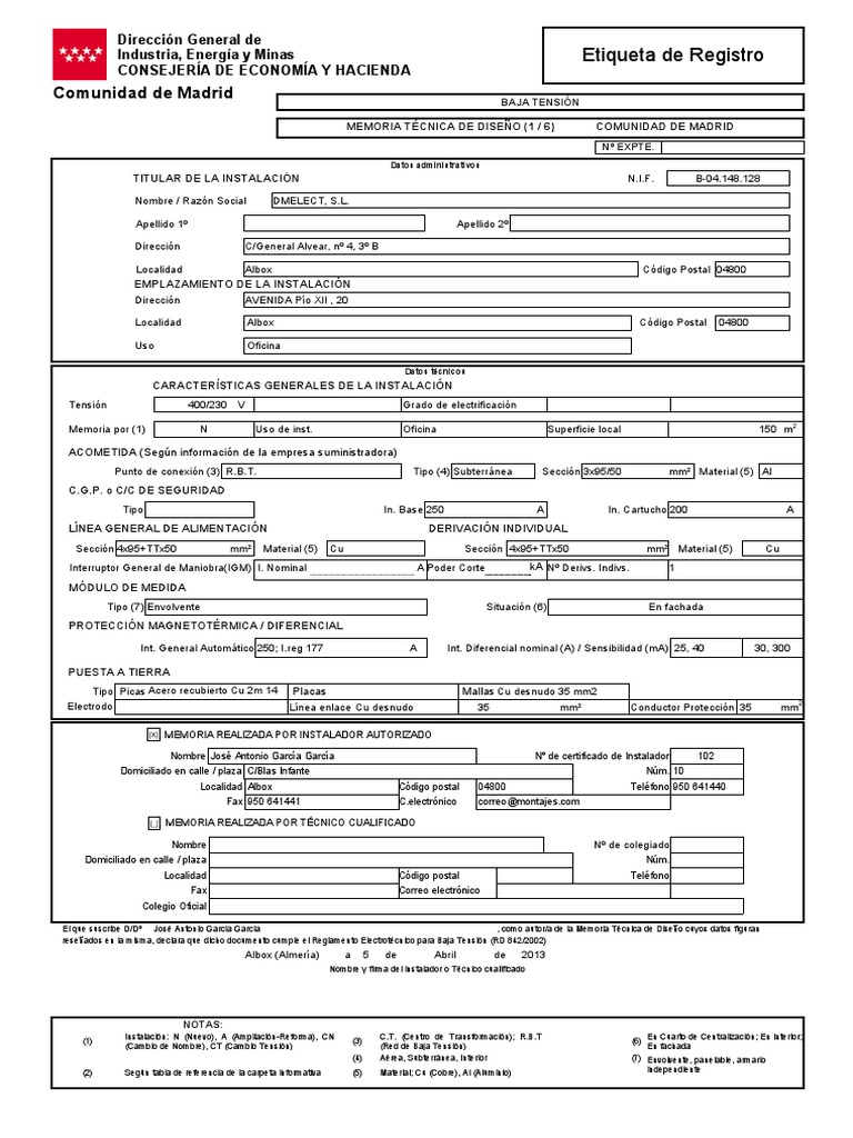 Memoria Tecnica de Diseño - CIEBT - MADRID | PDF | Vatio | Cantidad