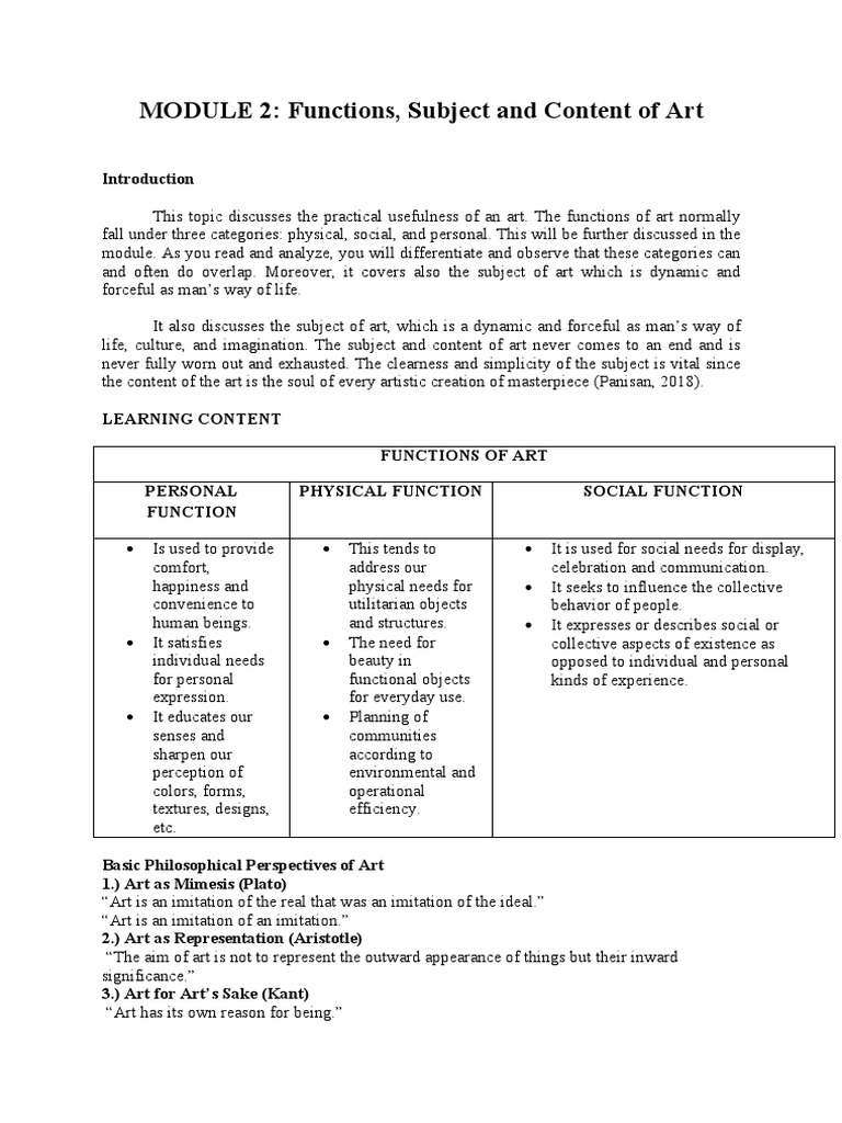 MODULE 2: Functions, Subject and Content of Art | PDF | Paintings ...