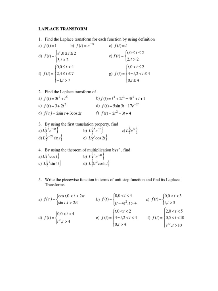 Exercise - Laplace Transform | PDF | Special Functions | Mathematical ...