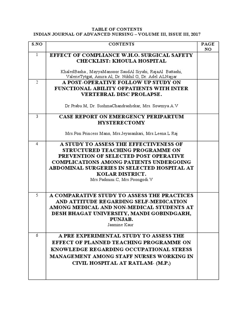 Table of Contents Sep | PDF | Surgery | Health Care