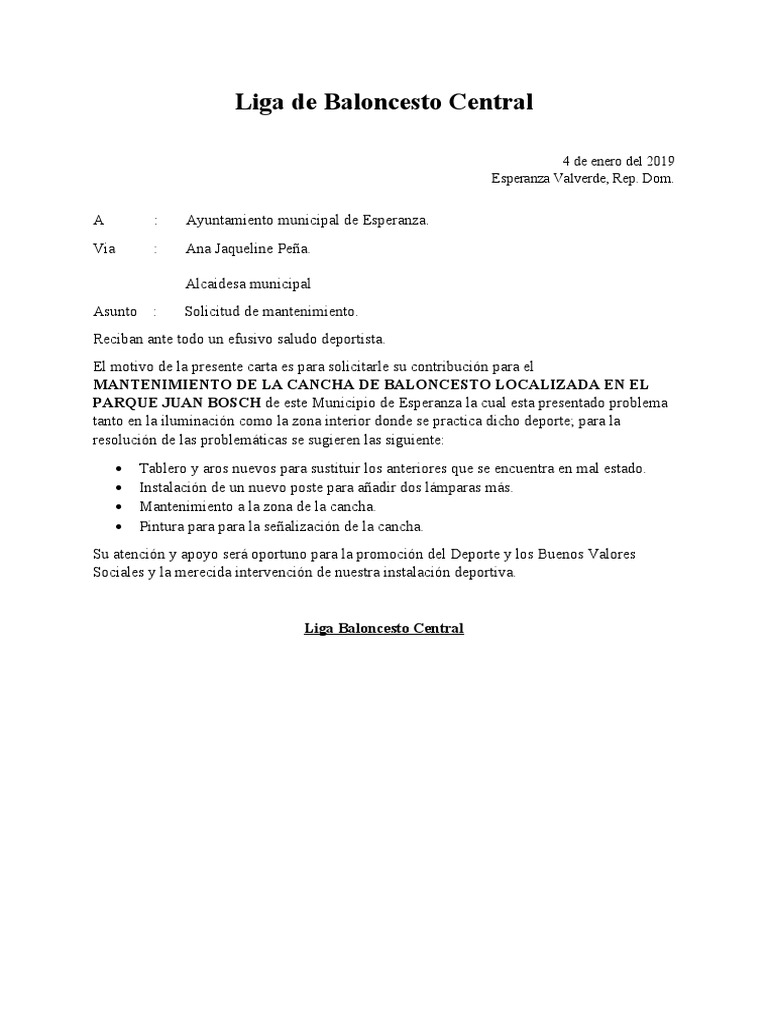 Carta Liga Central | PDF