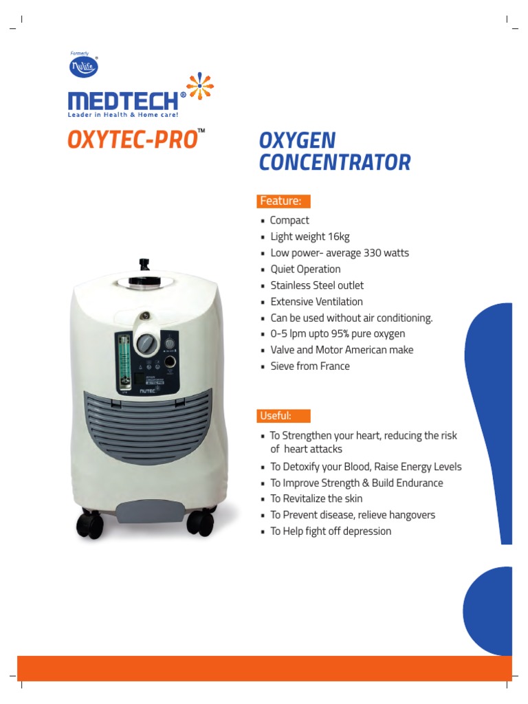 Oxytec Pro Oxygen Concentrator Brochure | PDF | Breathing | Oxygen