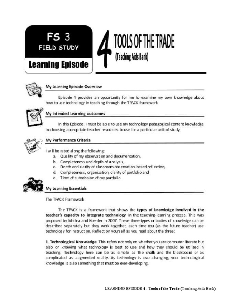 LEARNING EPISODE 4 - Tools of The Trade (Teaching Aids Bank) | PDF ...