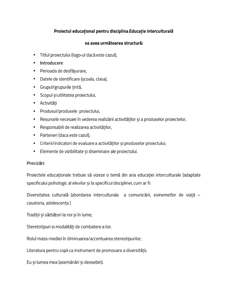 Model - Proiect Educațional - EI - MP2 - 2020 PDF | PDF