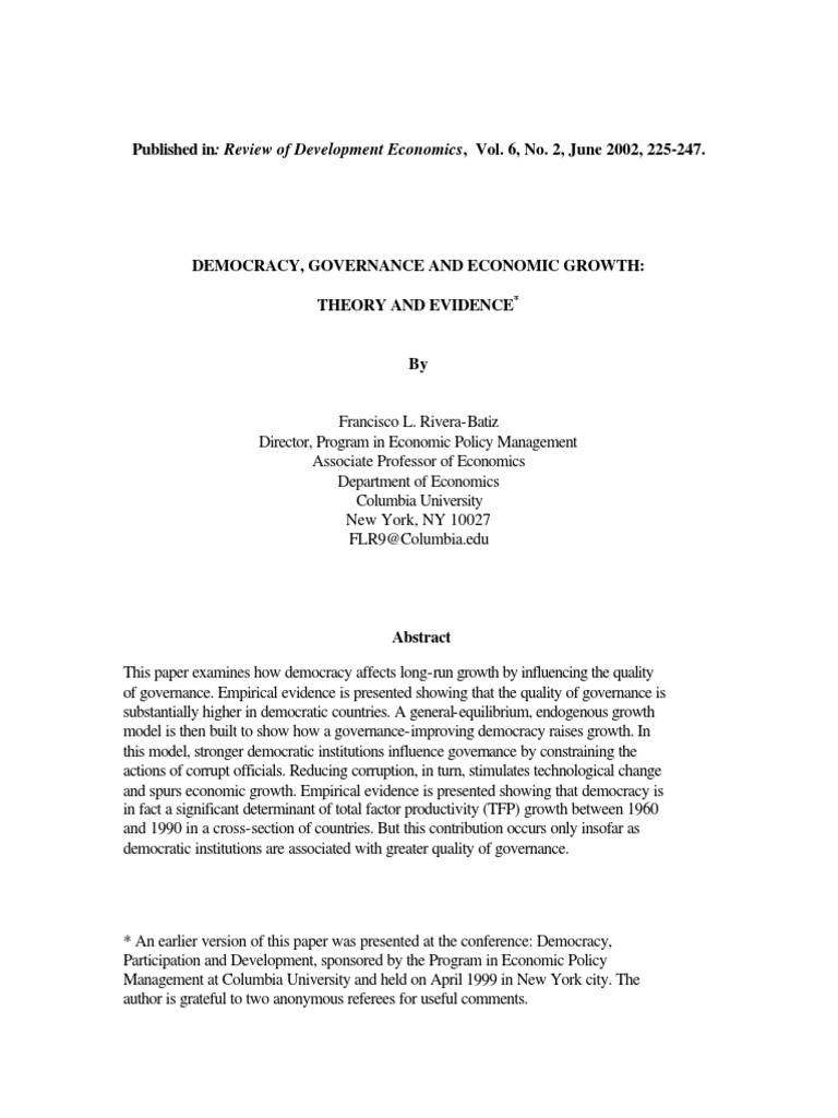 Published In: Review of Development Economics, Vol. 6, No. 2, June 2002 ...